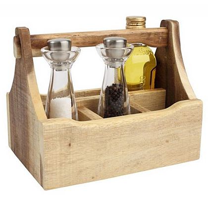 Nordic Natural 4 Compartment Wooden Table Caddy | Wooden Condiment Carrier