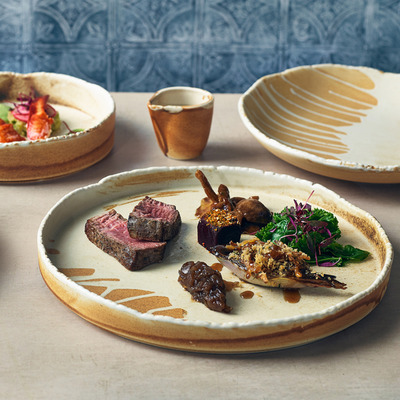 Roko Sand Terra Porcelain Milk Jug | Brown Natural Bowl | Organic Bow