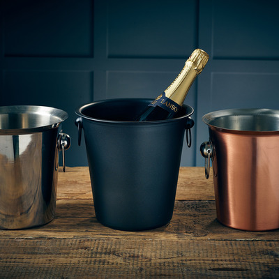 Metallic Black Wine Bucket with Ring Handles | Champagne Bucket
