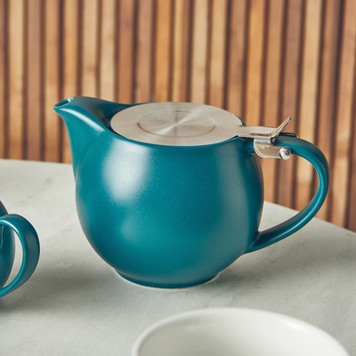 MATT TEAL Porcelain Teapot with Stainless Steel Flip Lid | TEAL Teapot ...